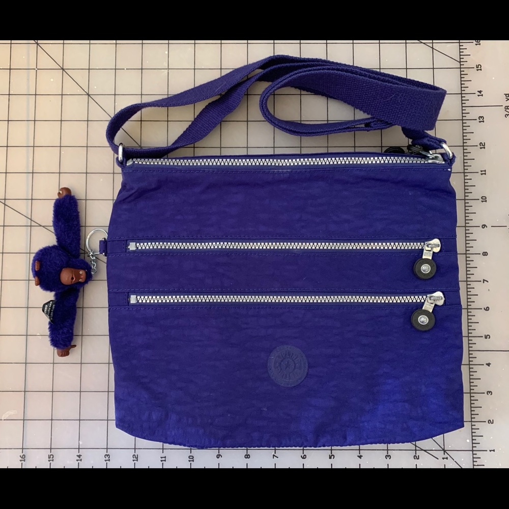 Kipling Triple Zip Blue Midsized Crossbody Handbag - Gem